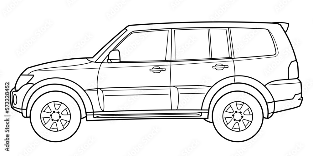Classic luxury suv car. Crossover car front view shot. Outline doodle ...