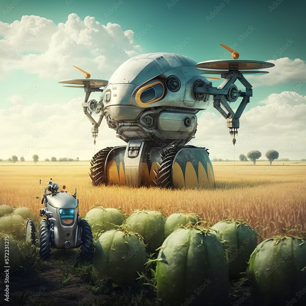 Futuristic tractor in the field - future agriculture with robots and ...