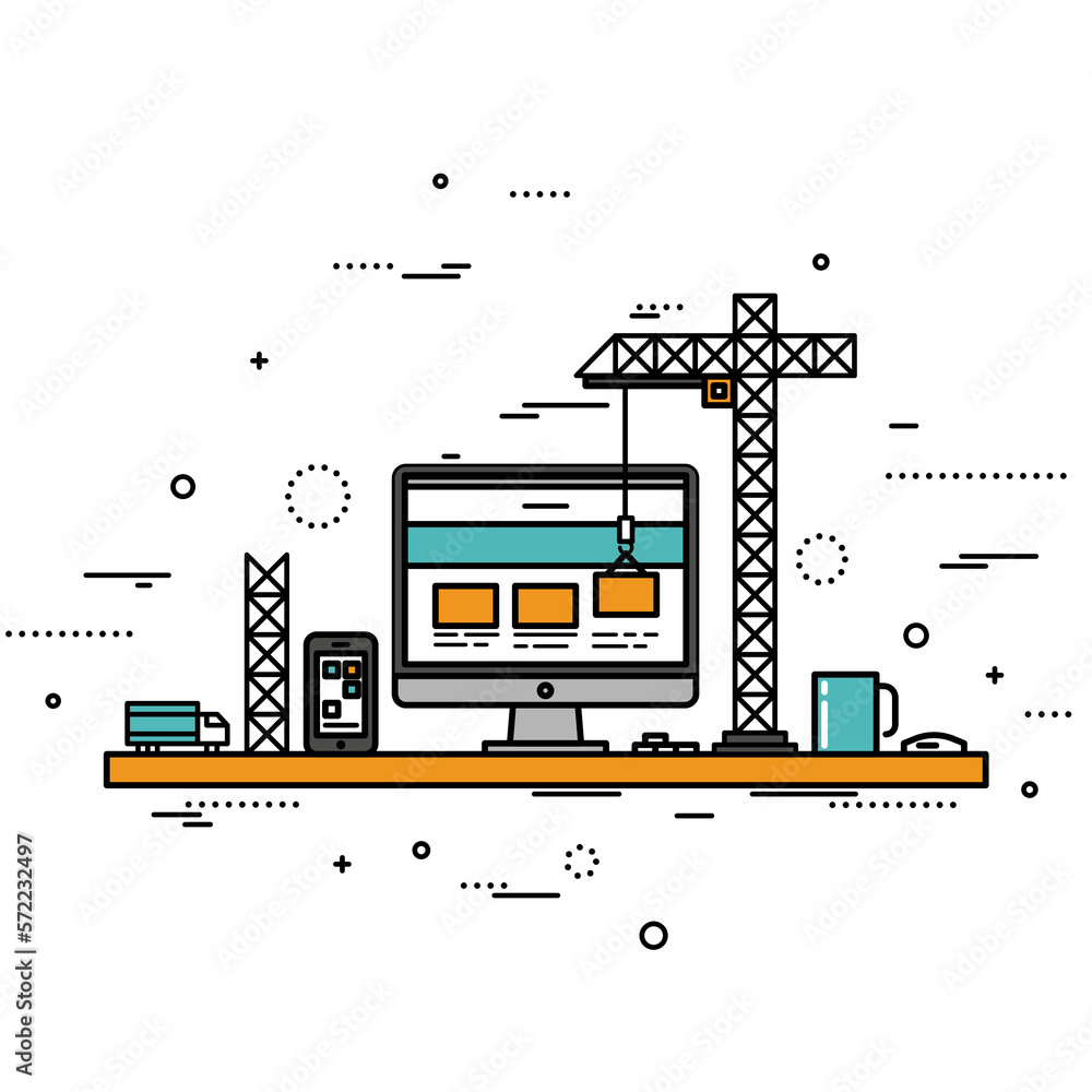 Thin line flat design website under construction, web page building process, website layout and ...