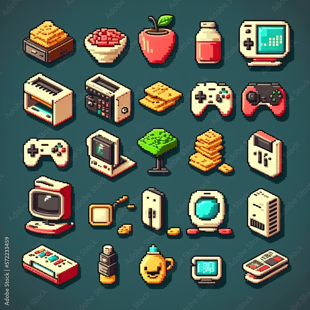 Pixel Art game icon object collection 16 bits, 8 bits Stock ...