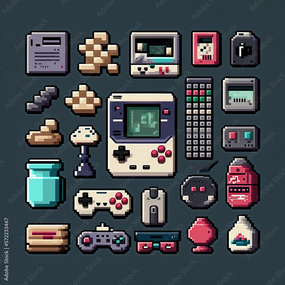 Pixel Art game icon object collection 16 bits, 8 bits Stock ...