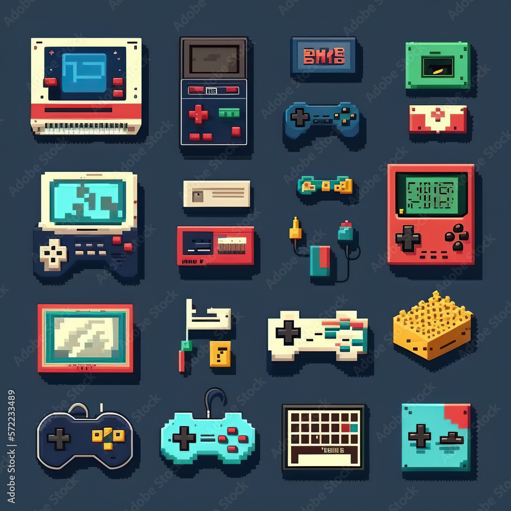 Pixel Art game icon object collection 16 bits, 8 bits Stock ...