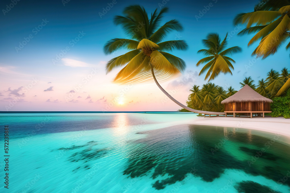 Beautiful seascape tropical beach with white sand, palm tree and ...