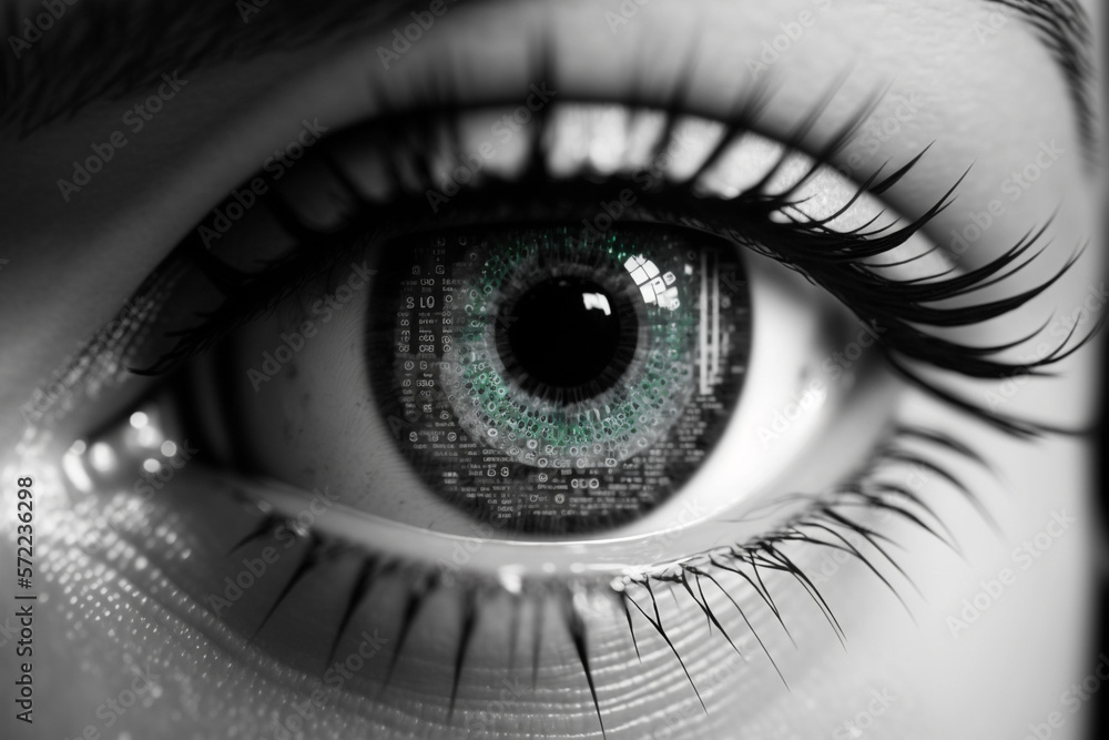 Eye image with C language code Flowing like the movie The Matrix is ...