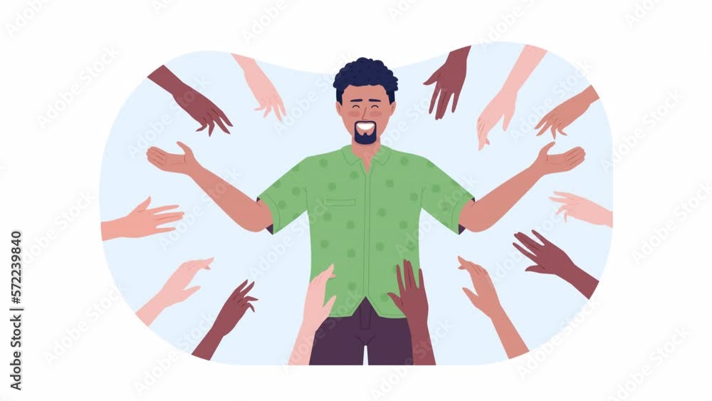 Animated creating audience. Famous influencer. Attracting social media ...