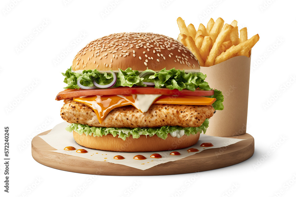 Chicken Burger on a Transparent Background - Generative AI Stock ...