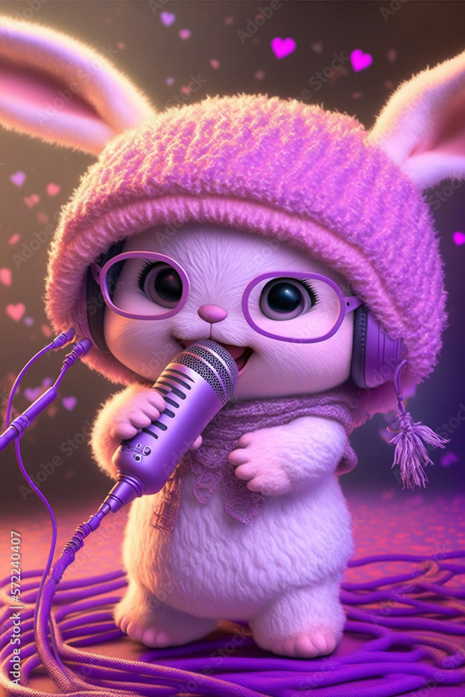 cartoon bunny is singing into a microphone. generative ai. Stock ...