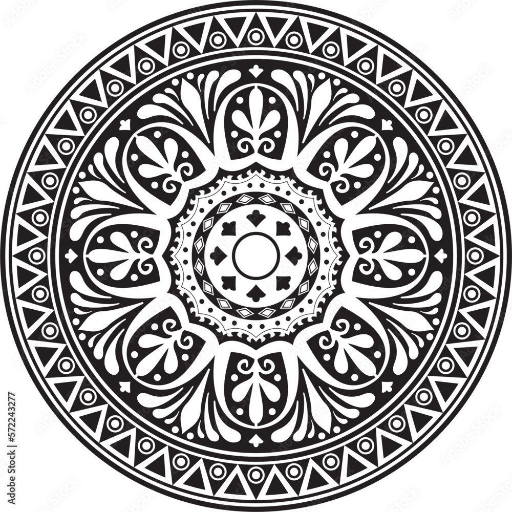 Vector monochrome round classical ornament of Ancient Greece and Roman ...