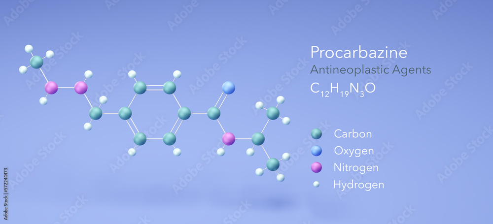 procarbazine molecule, molecular structures, antineoplastic agents, 3d ...