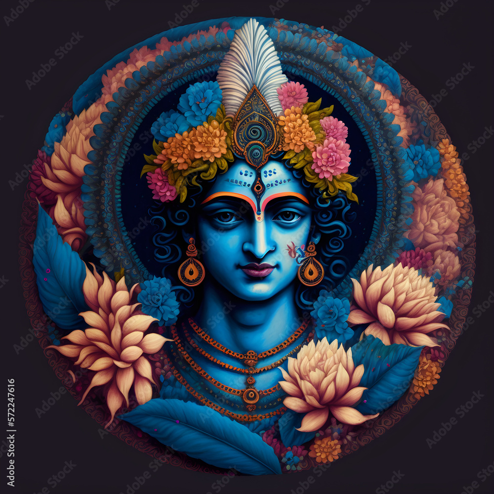 Hindu God Shree Krishna Painting (symbol of Devine Love). Smiling Lord ... Hindu God Shree Krishna Painting (symbol of Devine Love). Smiling Lord ...