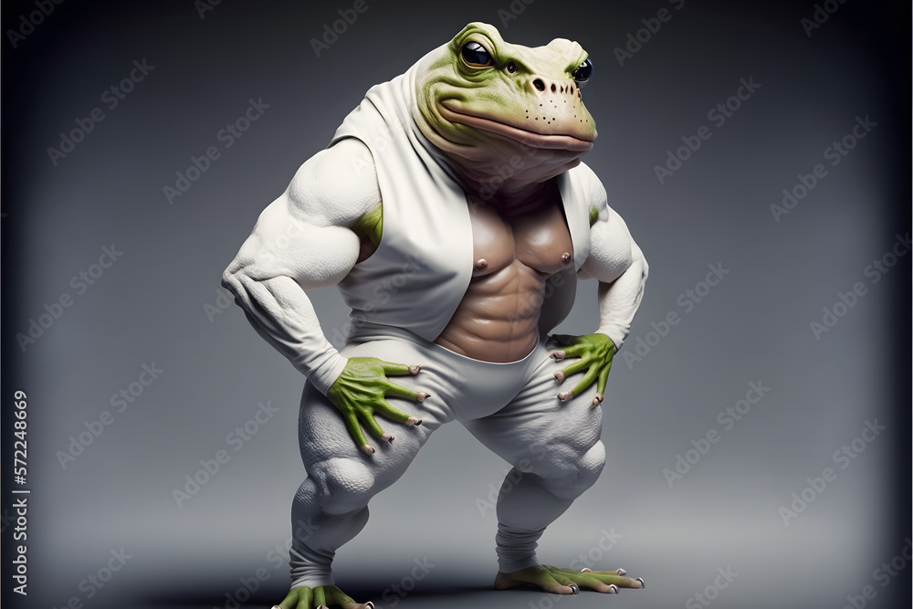 Nerd giant macho frog with huge muscles wearing a white ilustração do ...