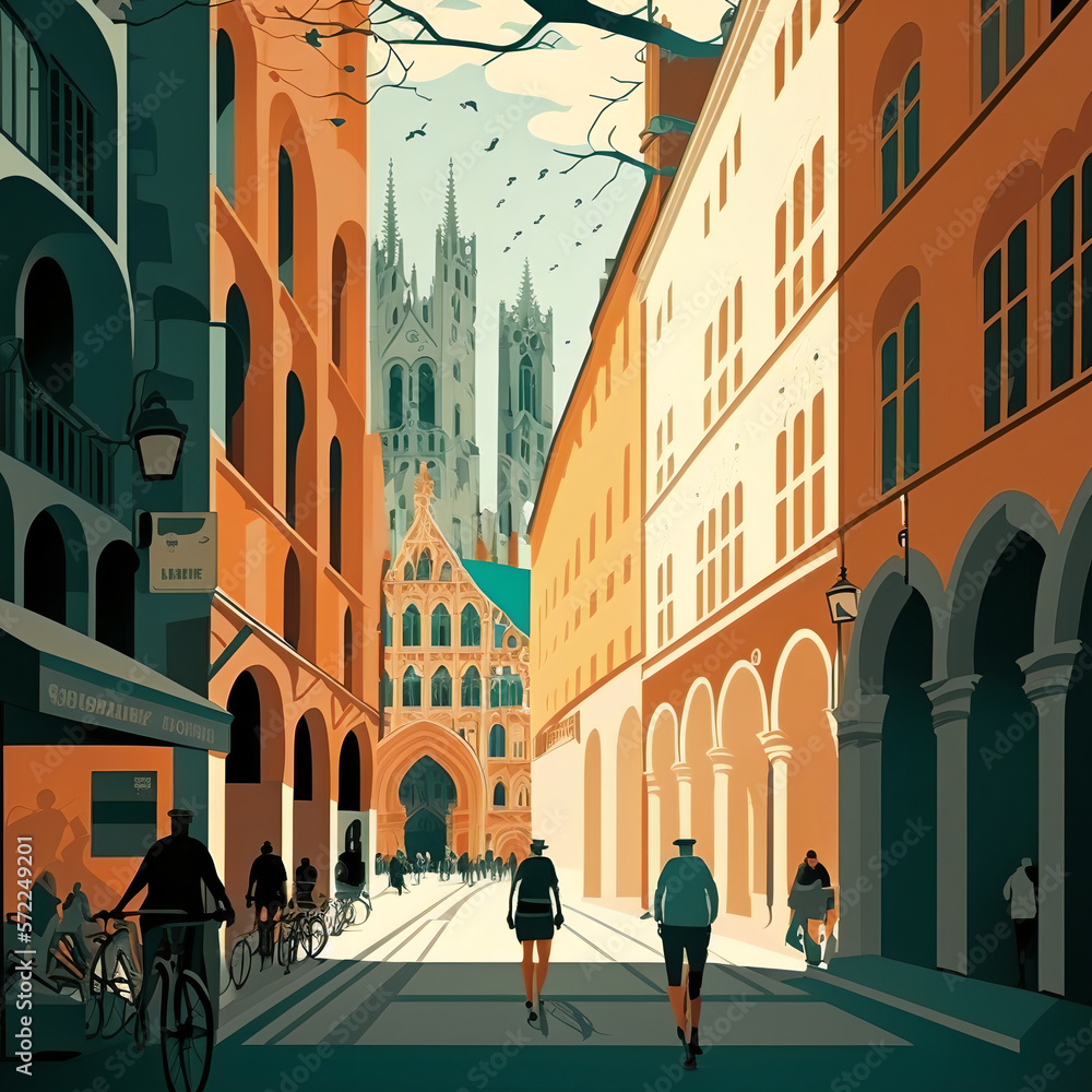 A lively street in Munich, Germany with a unique blend of traditional ...