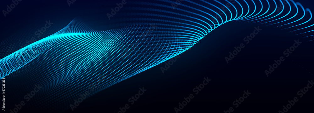 Digital technology background. Dynamic wave of glowing points ...