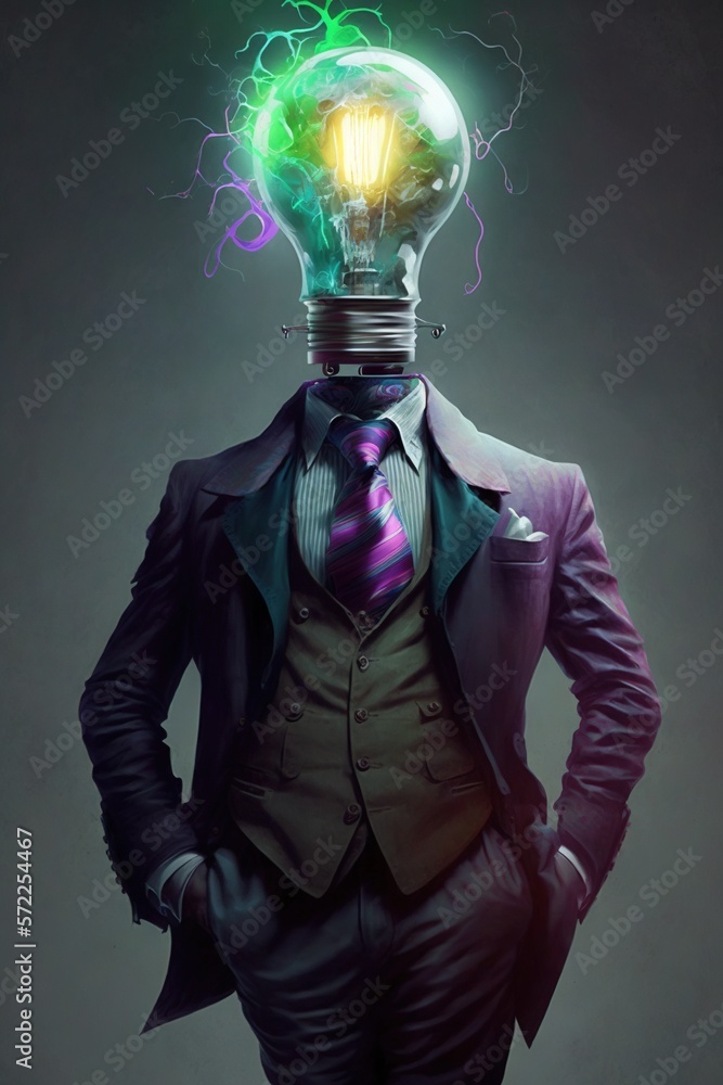 lightbulb in a business suit illustration of the creative idea process ...