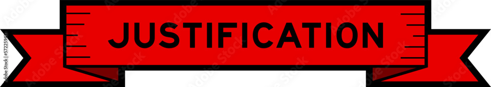 Ribbon label banner with word justification in red color on white ...