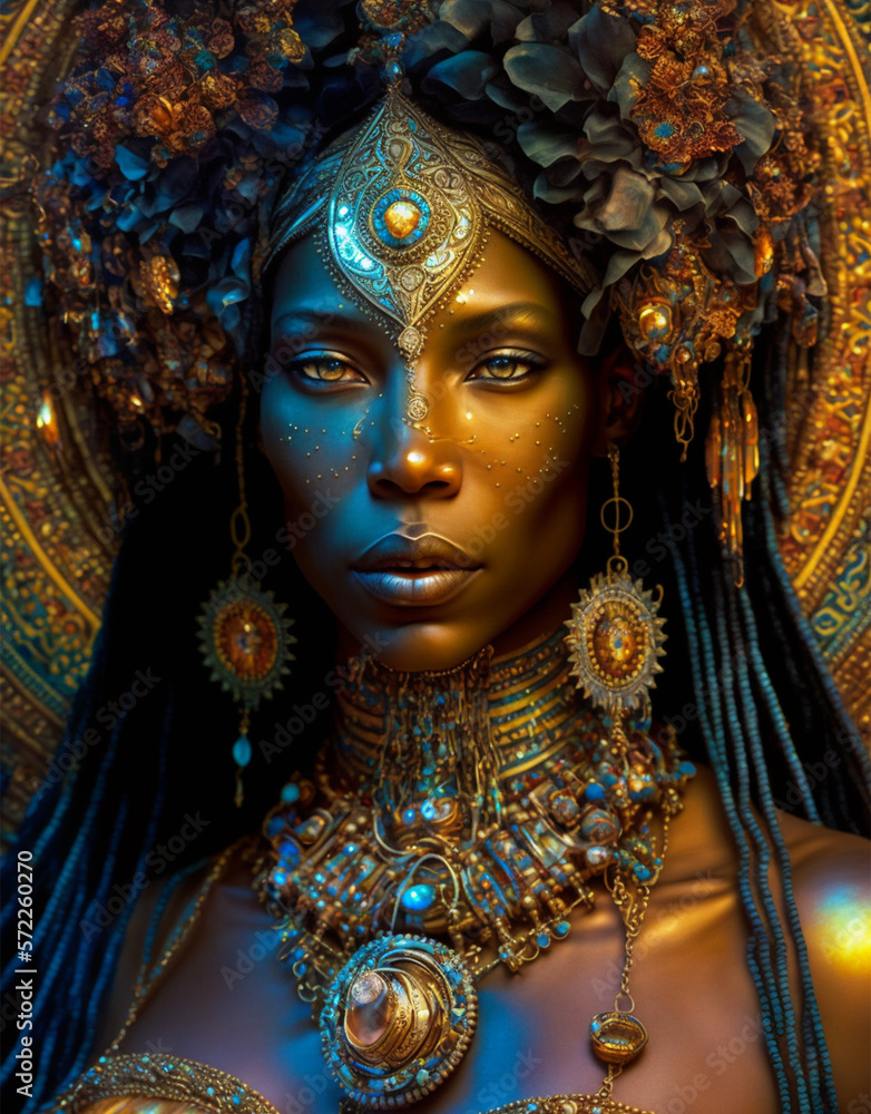 Beautiful nubian goddess dressed in carnival glass. Gorgeous woman ...