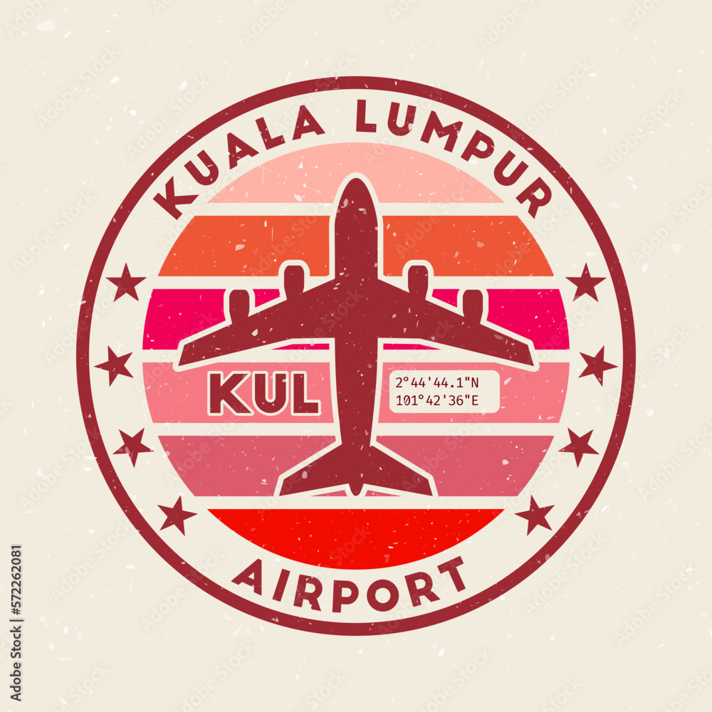 Kuala Lumpur airport insignia. Round badge with vintage stripes ...