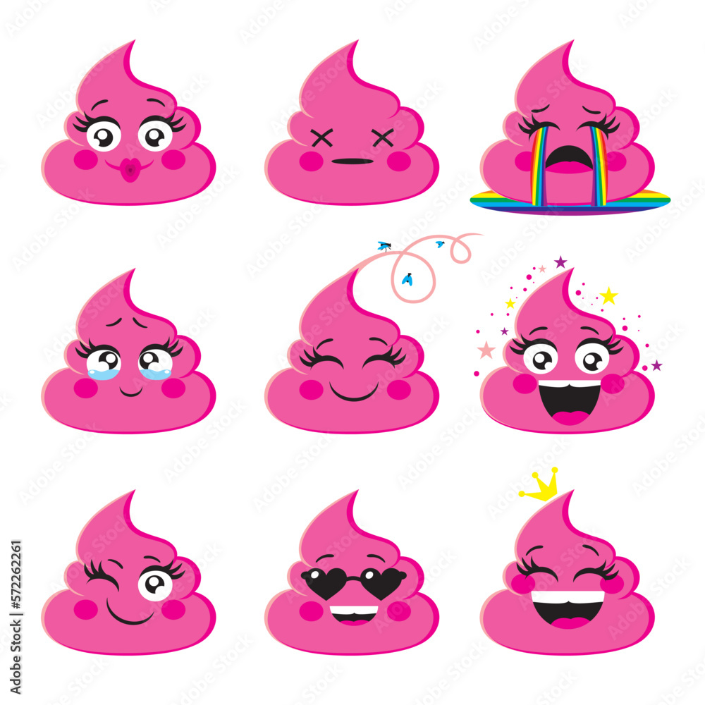 Set of pink and glamorous emoji icon with different face expression ...