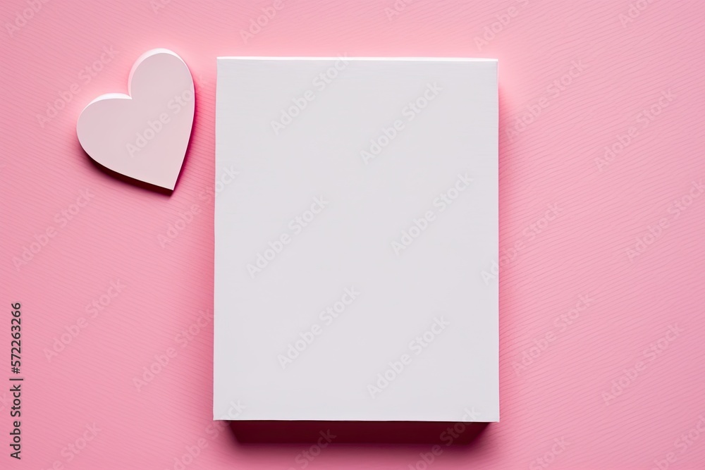 Blank valentines day card and hearts on pink background. Mock up ...
