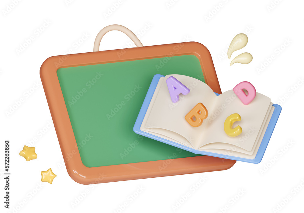 3D Chalkboard and textbook cartoon style isolated on pastel background ...