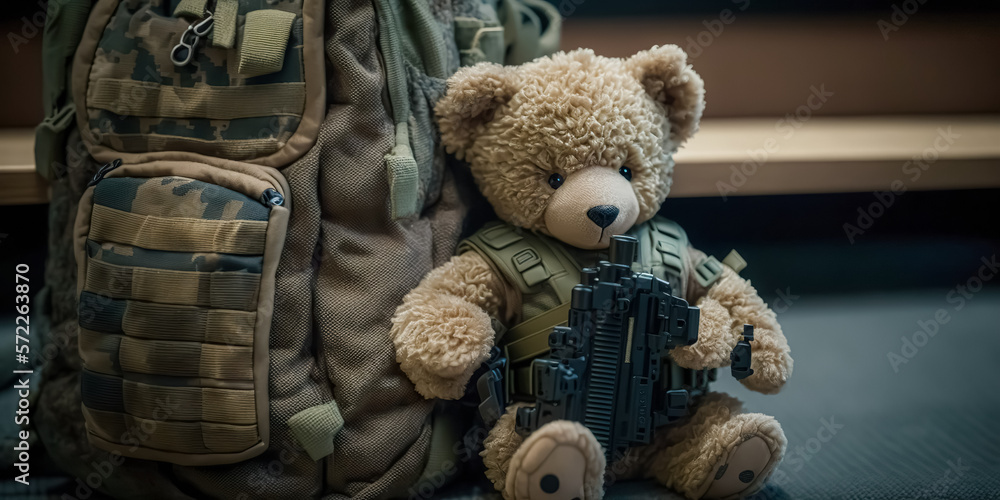 Brave Military Teddy Bear: Comrade with Camouflaged Backpack. digital ...
