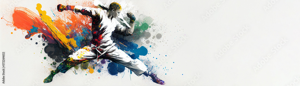 Martial arts sport fight colorful action splash horizontal banner on ...