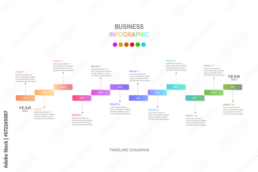 12 Months modern Timeline diagram calendar, presentation vector ...