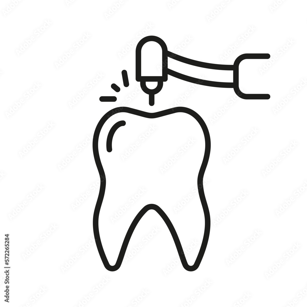 Drilling Tooth Line Icon. Root Canal Treatment Linear Pictogram. Drill ...