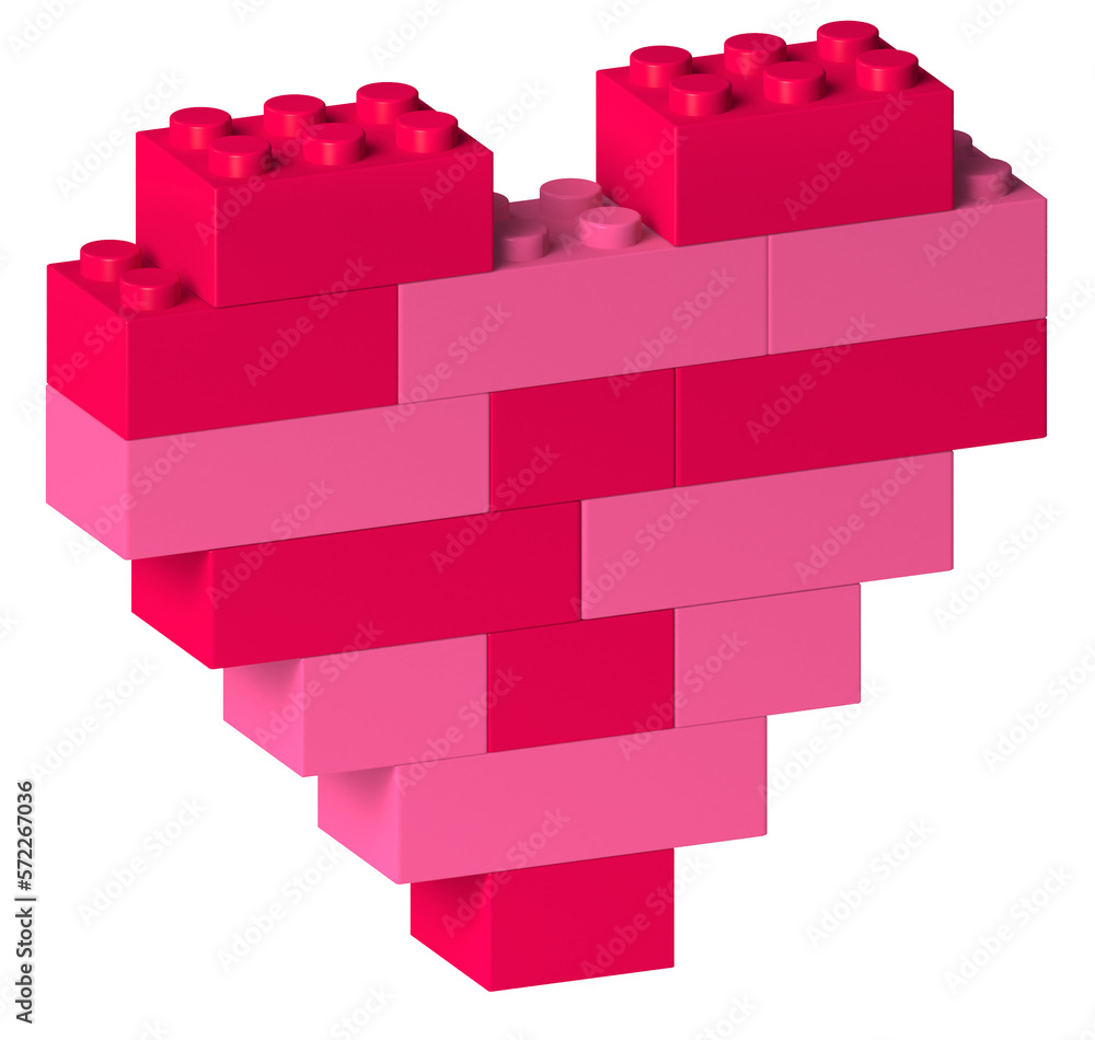 Red and pink color heart 3d symbol built of colorful toy building block ...