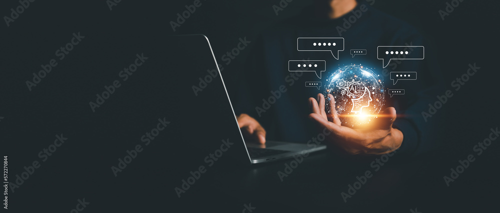 Chatbot chat AI concept, artificial intelligence Businessman using AI smart robot technology ...