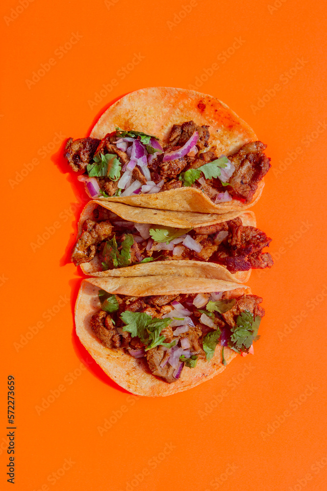 Esthetic flash food photography of Mexican taco table setting with ...