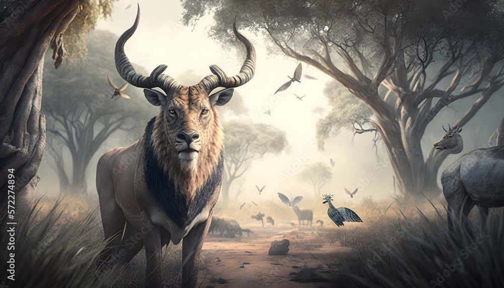 Mythical fantasy lion beast, created with Generative AI Technology ...
