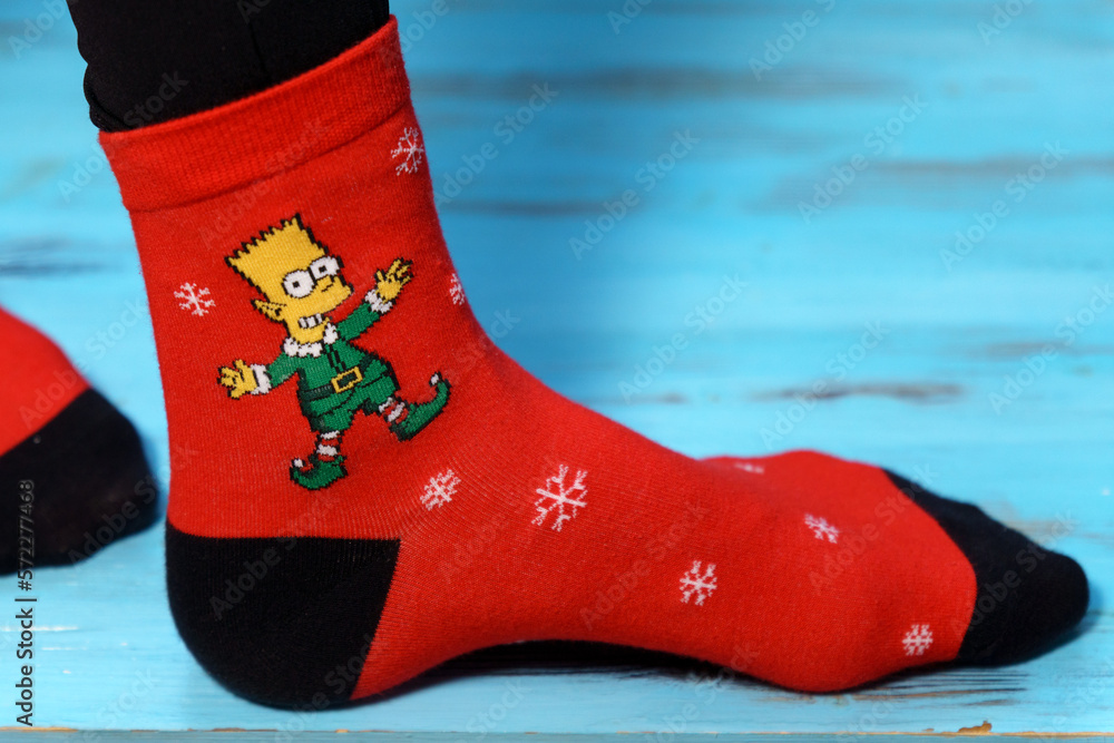 Tyumen, Russia-January 23, 2023: Socks with the image of Bart Simpson ...
