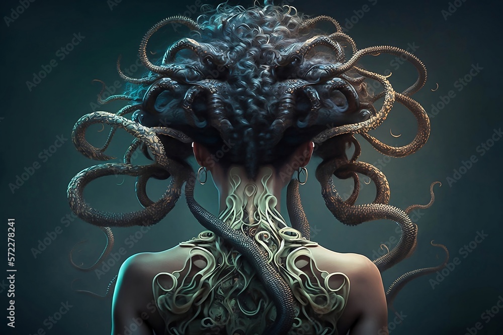 ภาพประกอบสต็อก medusa on its back, generative AI, Gorgon, Perseus ...
