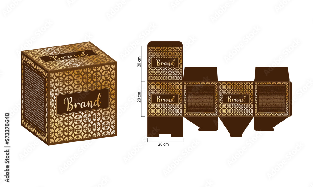 Packaging design with die Cut Template, Brown, and gold luxury box ...