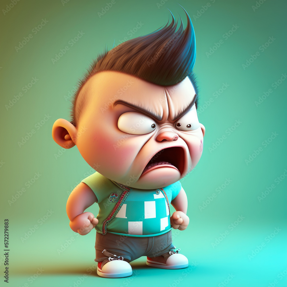 Cartoon character with an angry look on his face. Generative AI. Stock ...