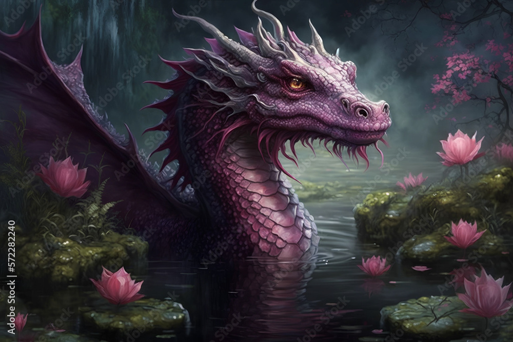 dragon in the lake digital artwork. Stock Illustration | Adobe Stock
