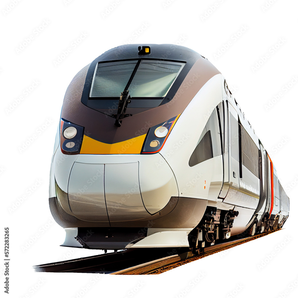Modern train. locomotive on the railway on transparent background ...