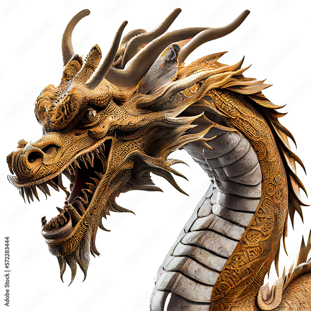 Chinese dragon made of gold on transparent background or png ...
