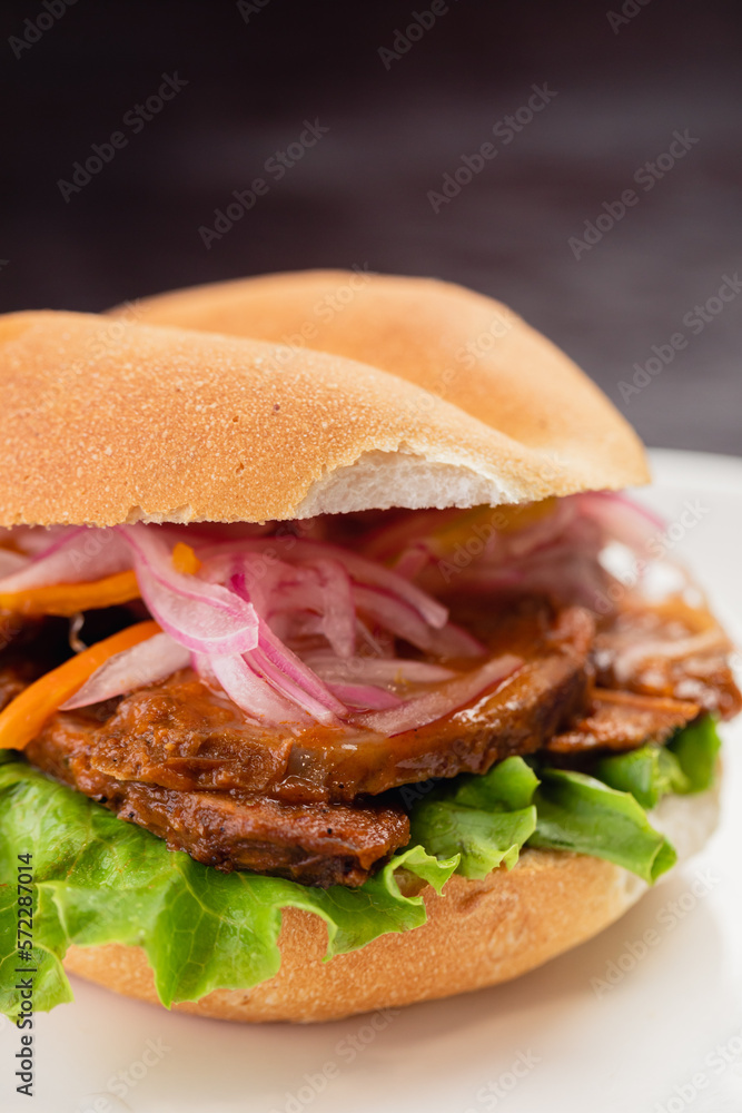 sandwich criollo con salsa criolla peruvian food Stock-Foto | Adobe Stock