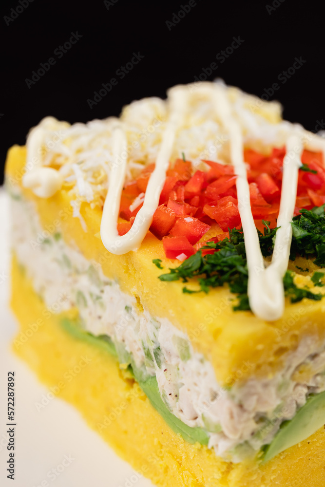 Causa Limeña comida criolla Peruvian traditional food Stock Photo ...