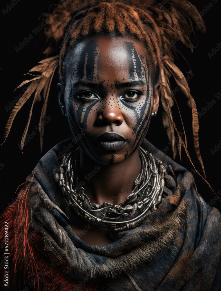 Tribal Woman Portrait Tribal Portrait Generative Ai Stock Illustration