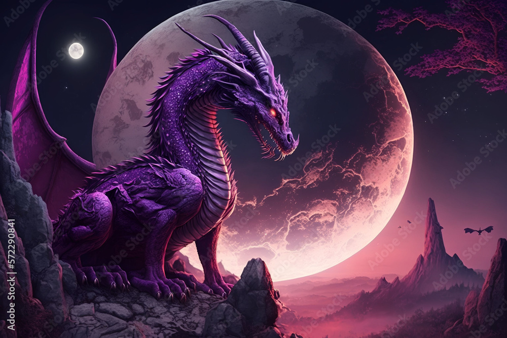 dragon and moon digital illustration artwork. Stock Illustration ...