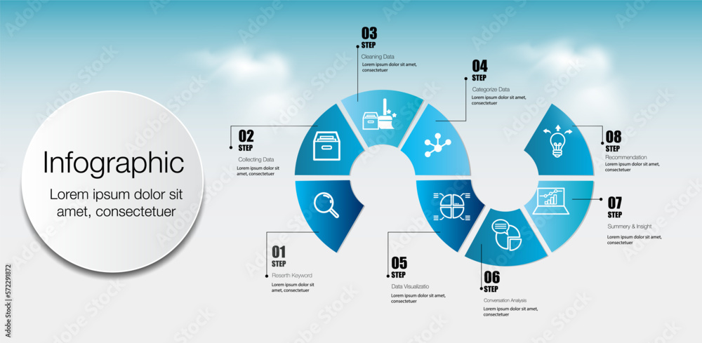 Infographic 8 step road map for business chart to present data ...