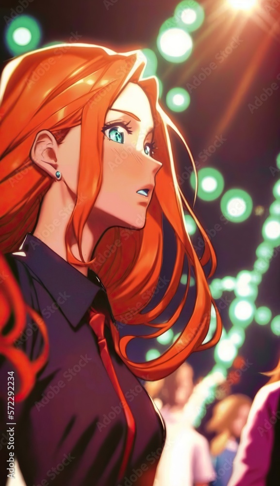 cute anime ginger girl in a cyberpunk city, illustration generative ai ...