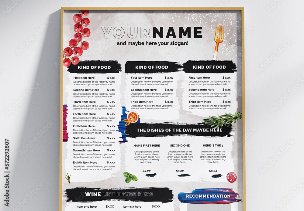 Art Food Menu A3 Poster Stock Template | Adobe Stock
