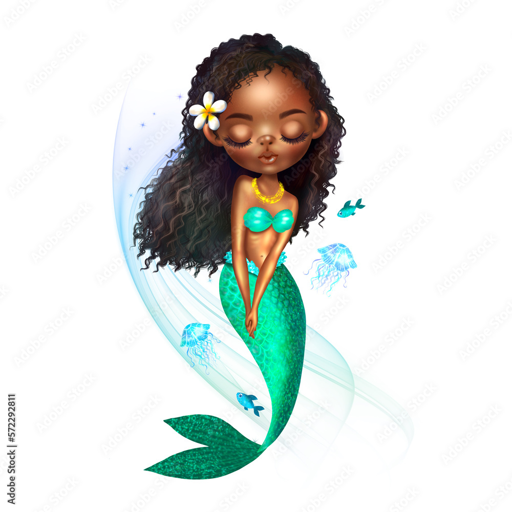 Little mermaid, mermaid girl, beautiful mermaid, dark-skinned mermaid ...