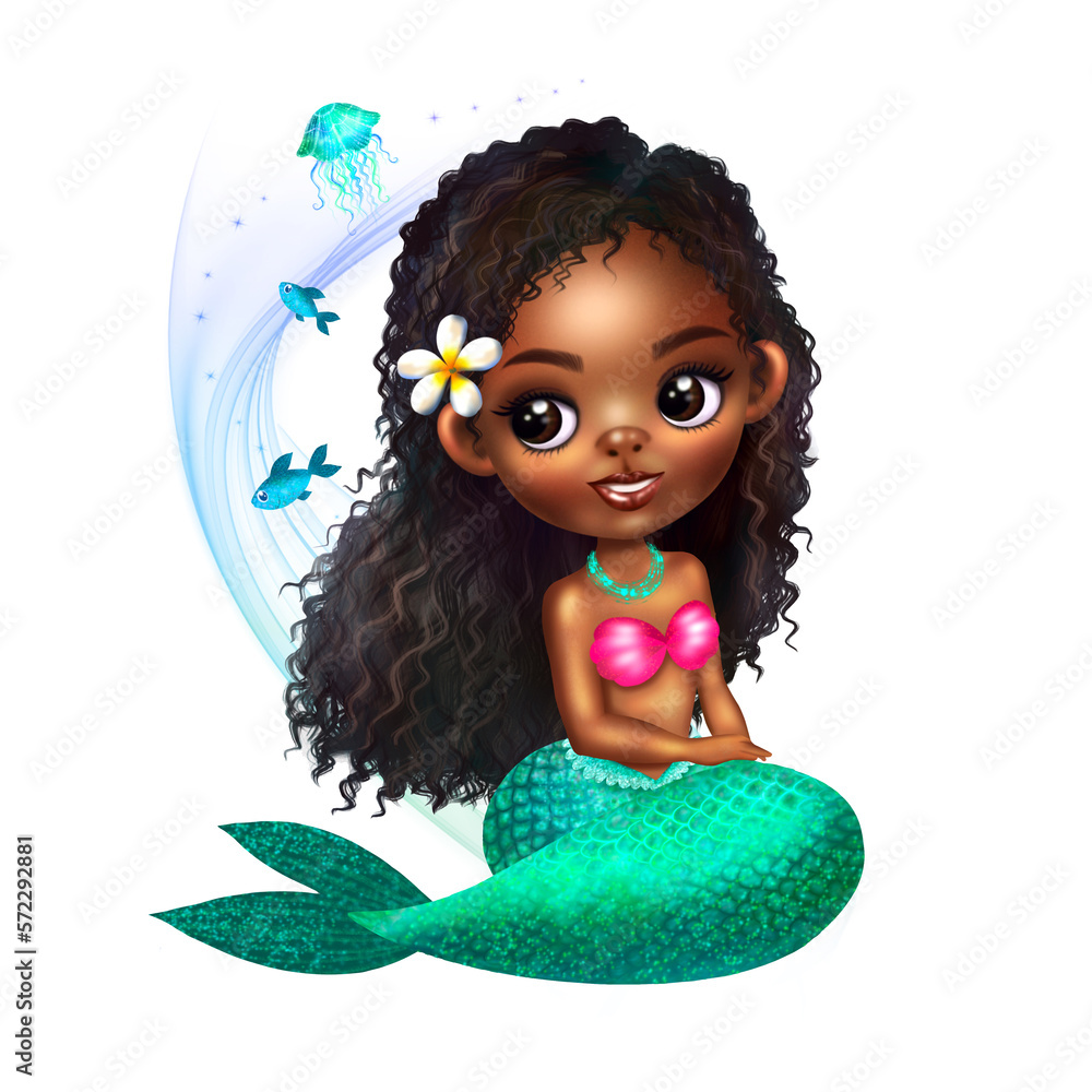 Little mermaid, mermaid girl, beautiful mermaid, dark-skinned mermaid ...
