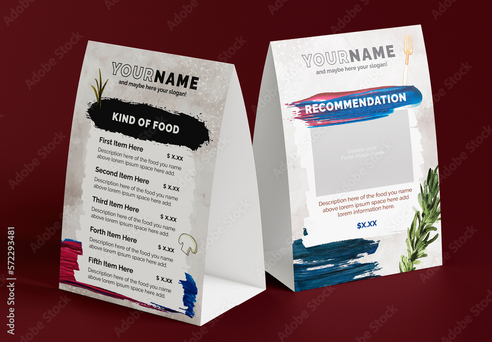 Art Food Menu Table Tent Stock Template | Adobe Stock