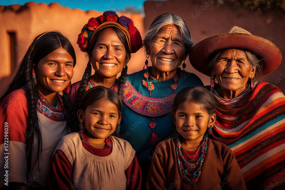 Group of North America native indigenous women from Taos Pueblo, New ...